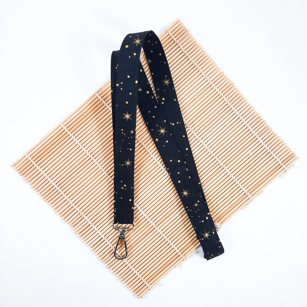 Gold Star Lanyard: Metallic Black Cotton ID Badge Holder - Etsy