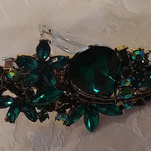 Emerald Green & AB Crystal Rhinestone CZ Gold Floral French Hair ...