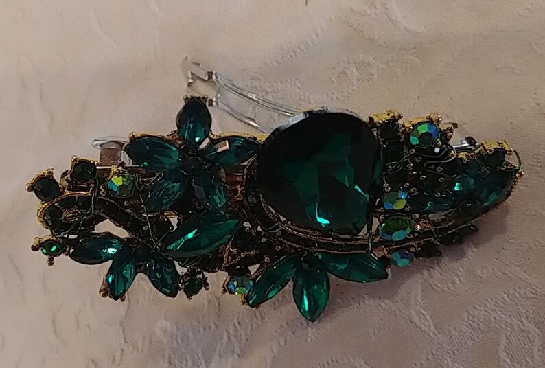 Emerald Green & AB Crystal Rhinestone CZ Gold Floral French Hair ...