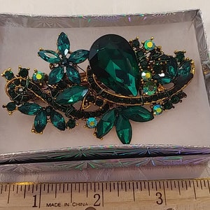 Emerald Green & AB Crystal Rhinestone CZ Gold Floral French Hair ...