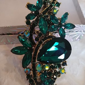 Emerald Green & AB Crystal Rhinestone CZ Gold Floral French Hair ...