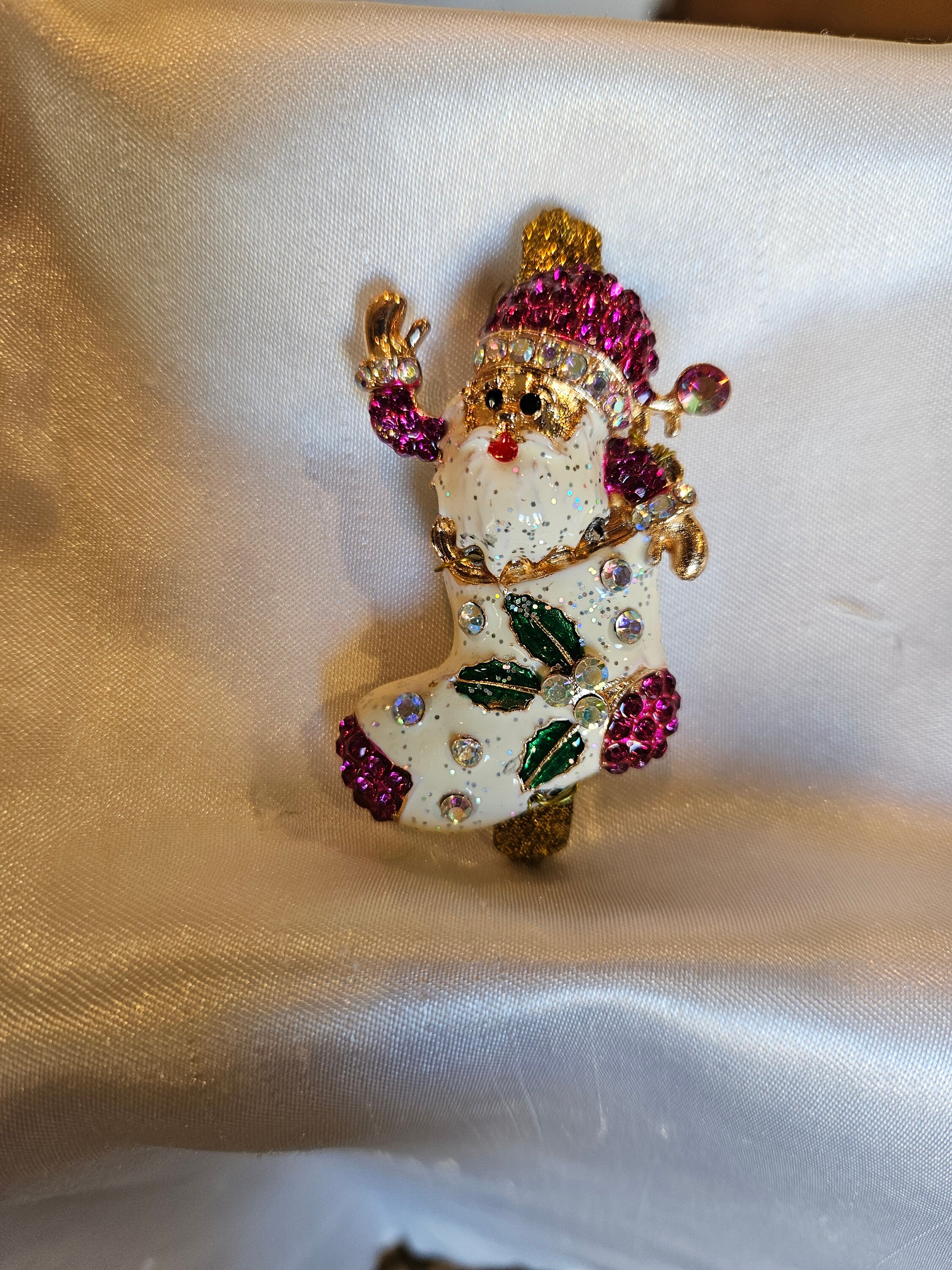 Betsey Johnson Swarovski Crystal Rhinestone CZ Gold Christmas Santa ...