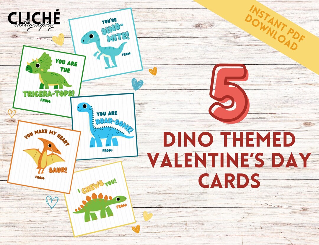 Dinosaur Themed Valentine's Day Cards - Instant Digital Download - Etsy