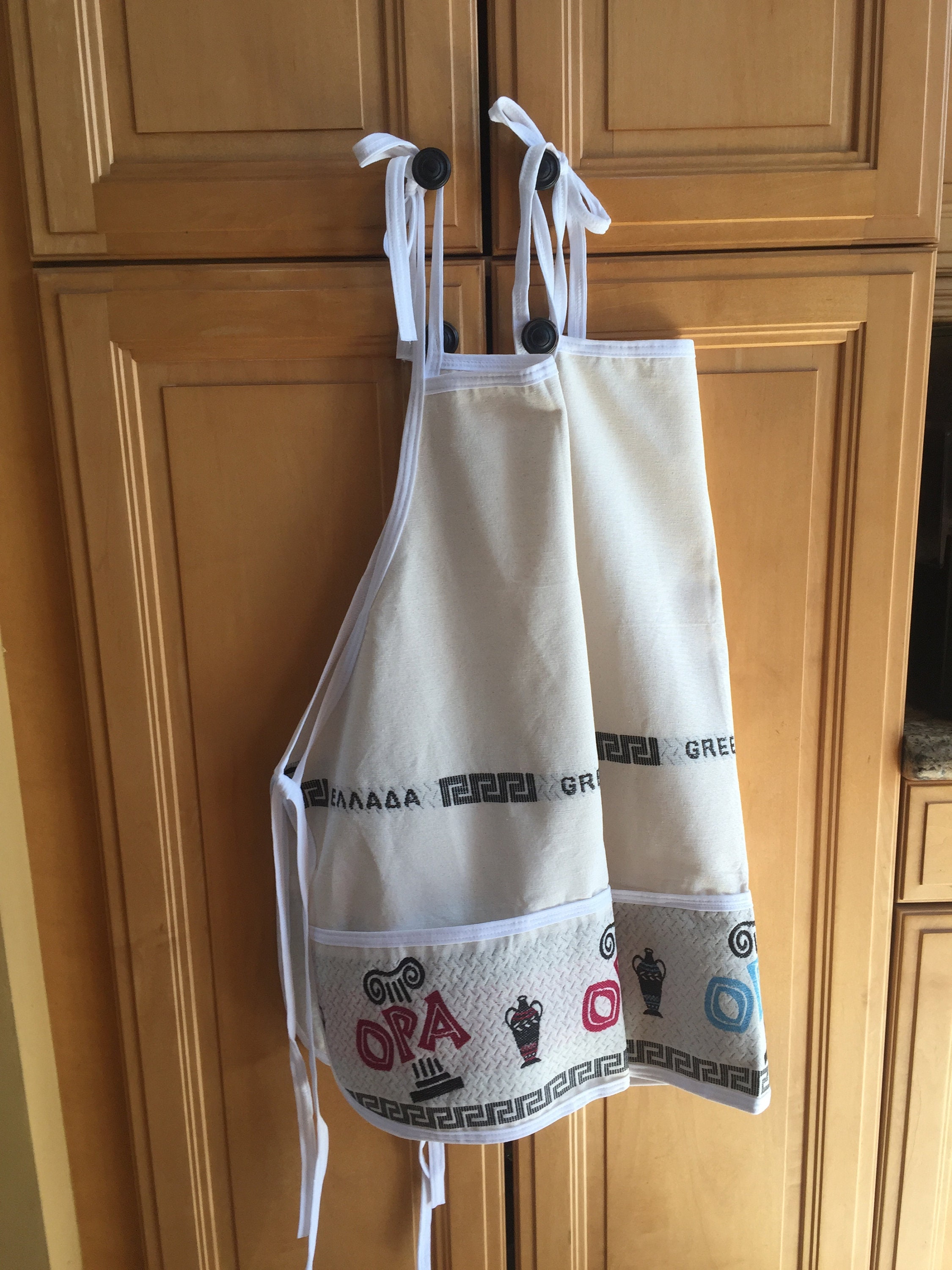 Greek Vintage-styled Woven Unisex Full Apron, Greek Key, OPA! Locally ...