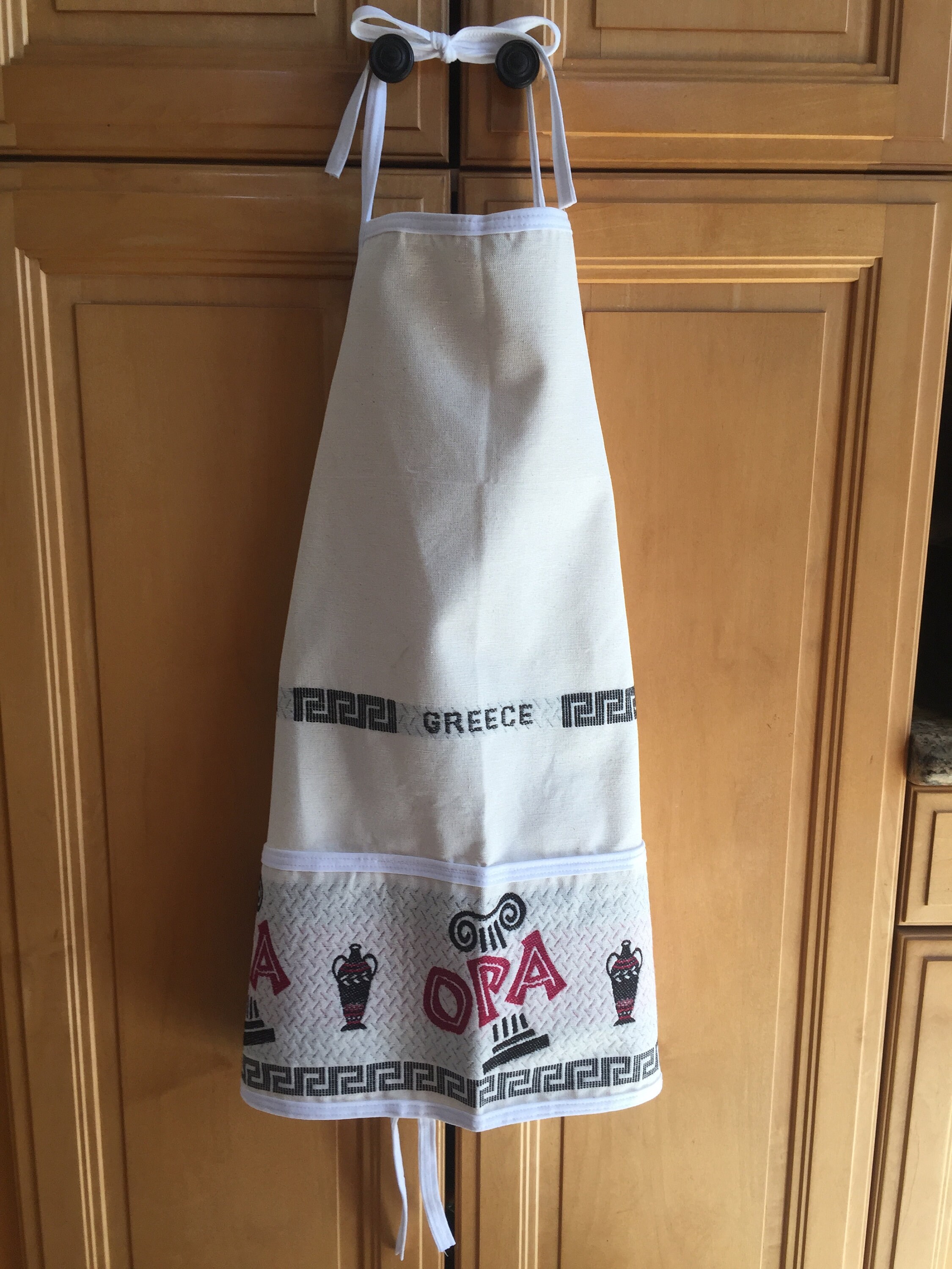 Greek Vintage-styled Woven Unisex Full Apron, Greek Key, OPA! Locally ...
