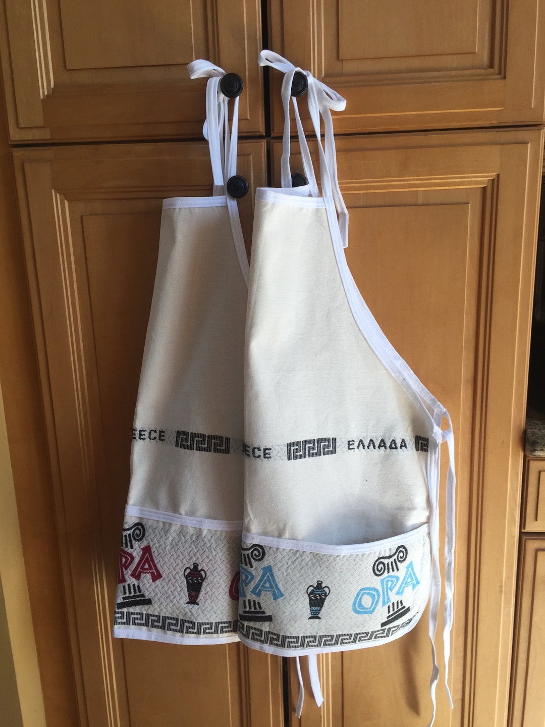 Greek Vintage-styled Woven Unisex Full Apron, Greek Key, OPA! Locally ...