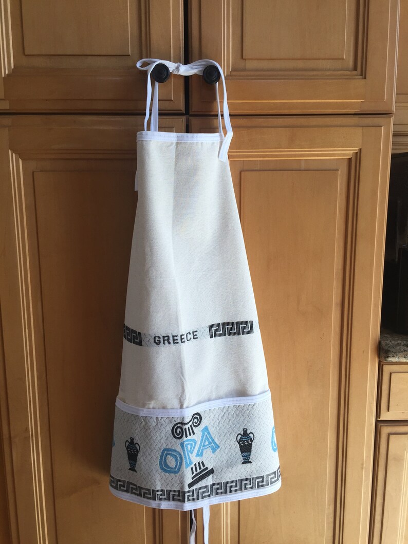 Greek Vintage-styled Woven Unisex Full Apron, Greek Key, OPA! Locally ...
