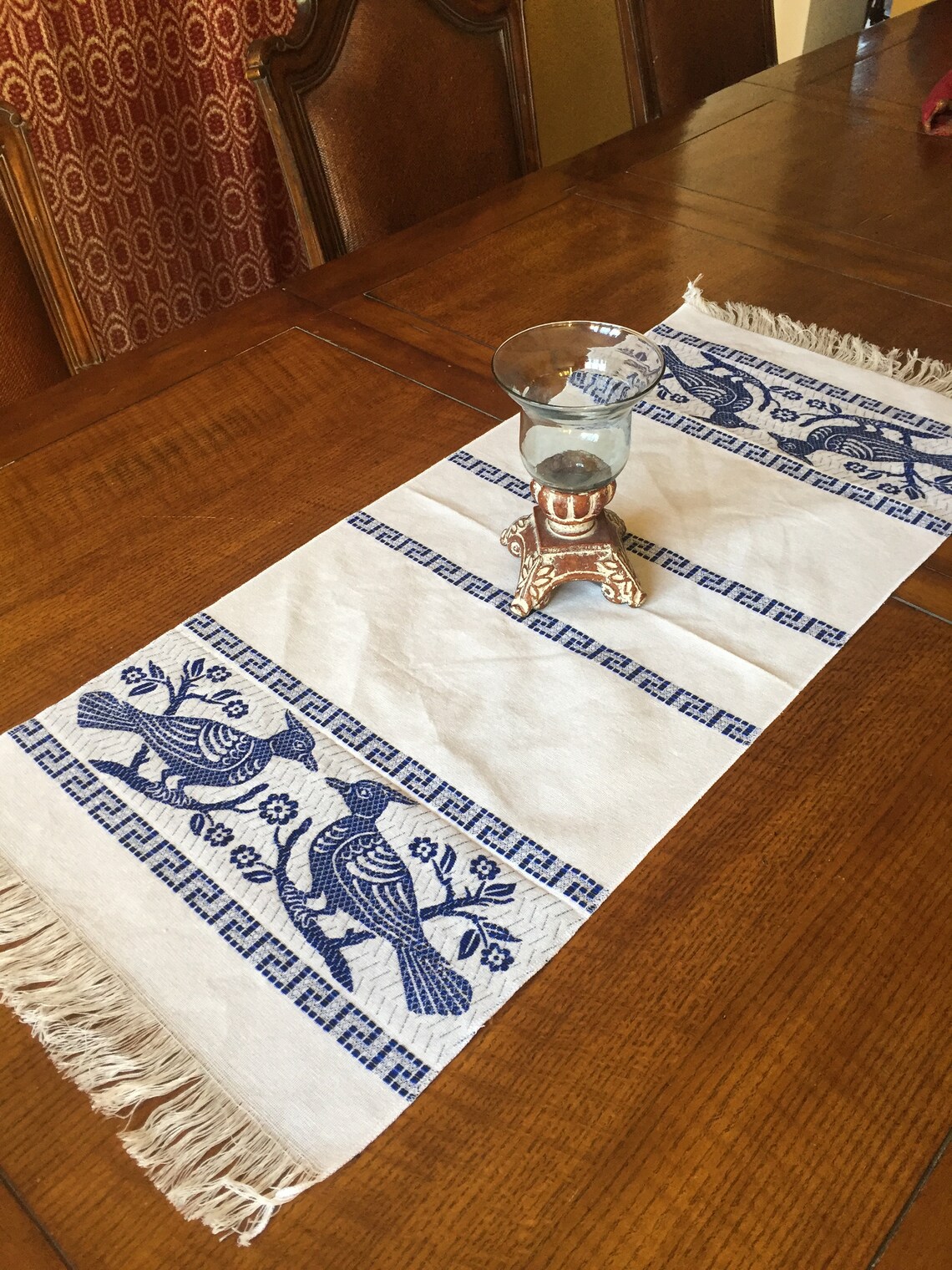 Greek Vintage-styled Handmade Woven Approx 18"x34", Table Runner With ...