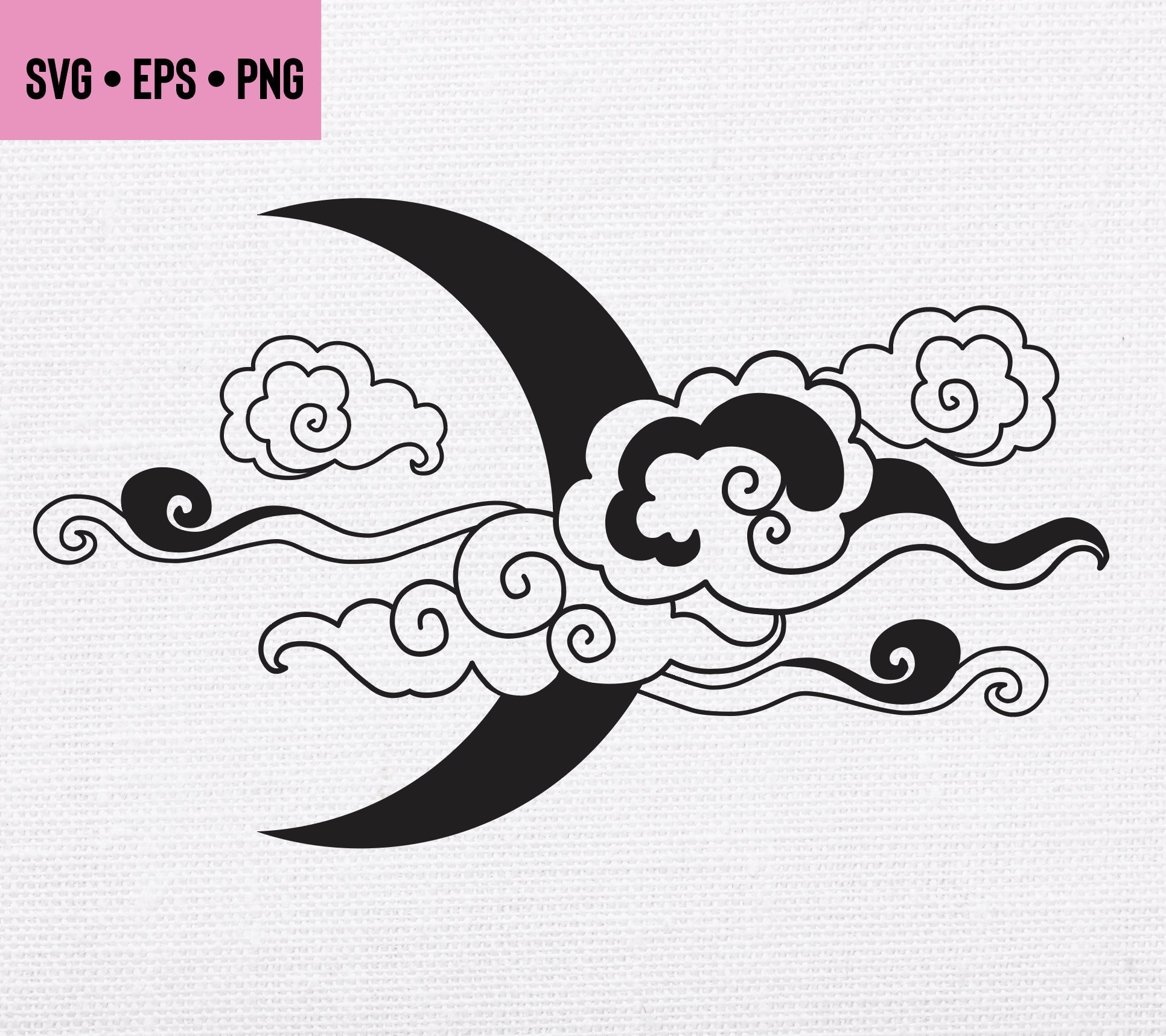 Moon & Clouds SVG PNG EPS Boho Design T-shirt Decal | Etsy