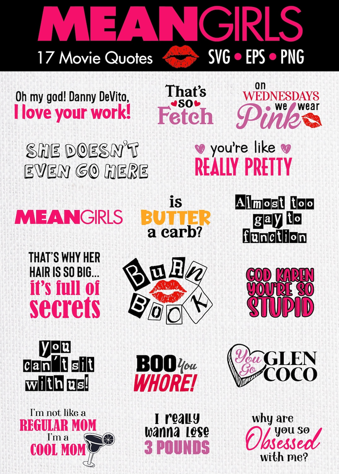 Mean Girls Svg Movie Quotes Png Eps Burn Book That's - Etsy Canada
