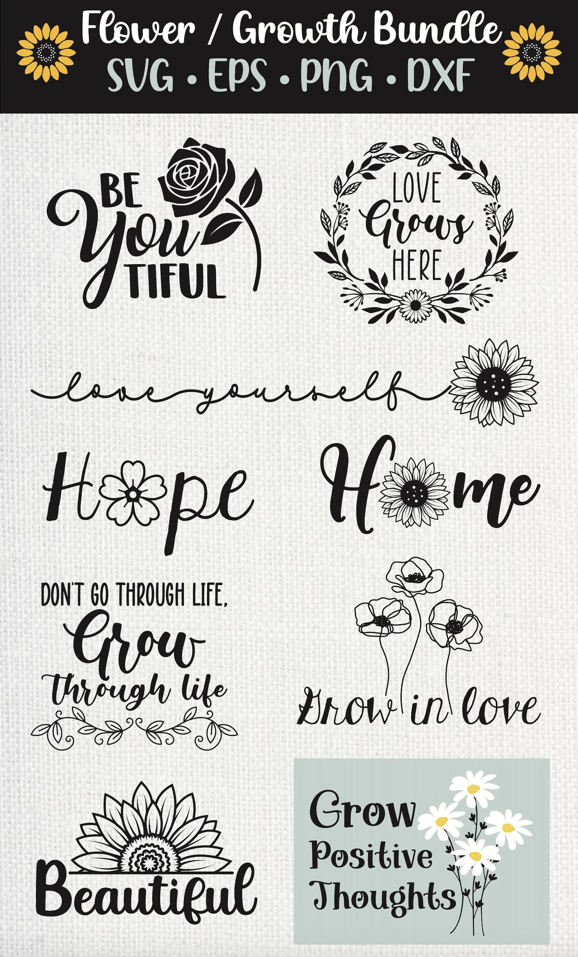 Flowers / Growth Svg Grow in Love Grow Positive Thoughts | Etsy