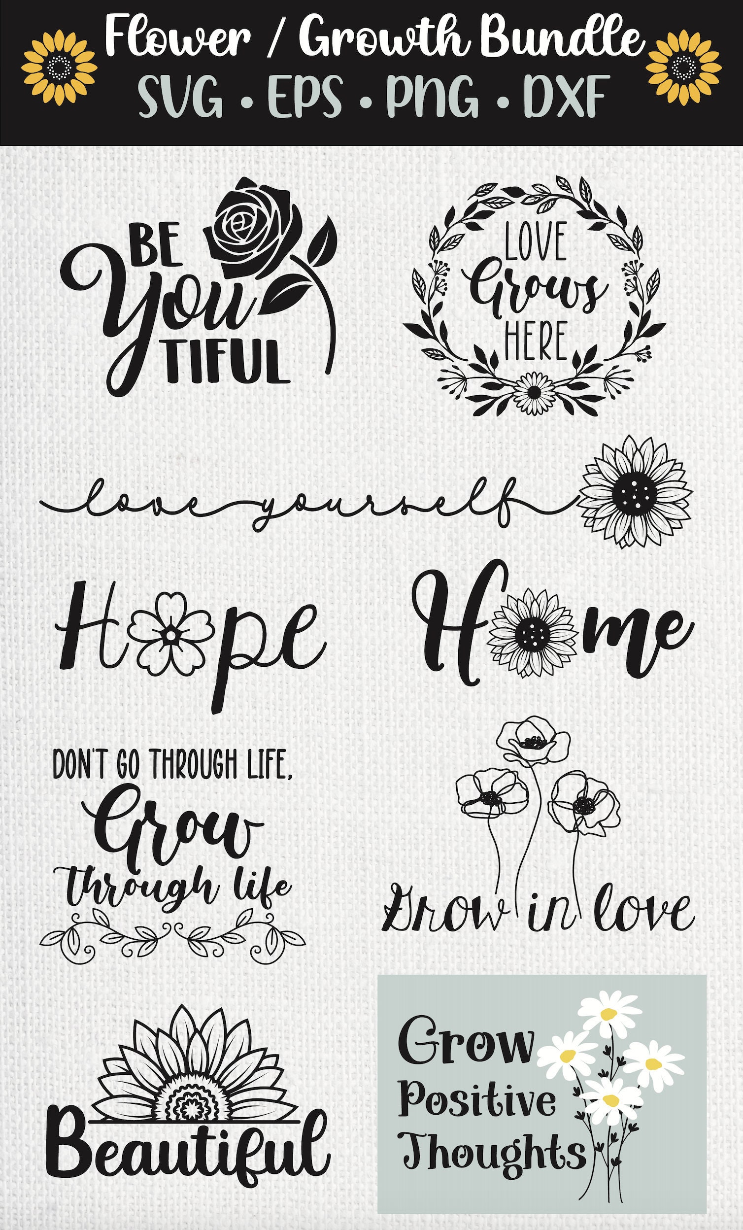 Flowers / Growth Svg Grow in Love Grow Positive Thoughts | Etsy