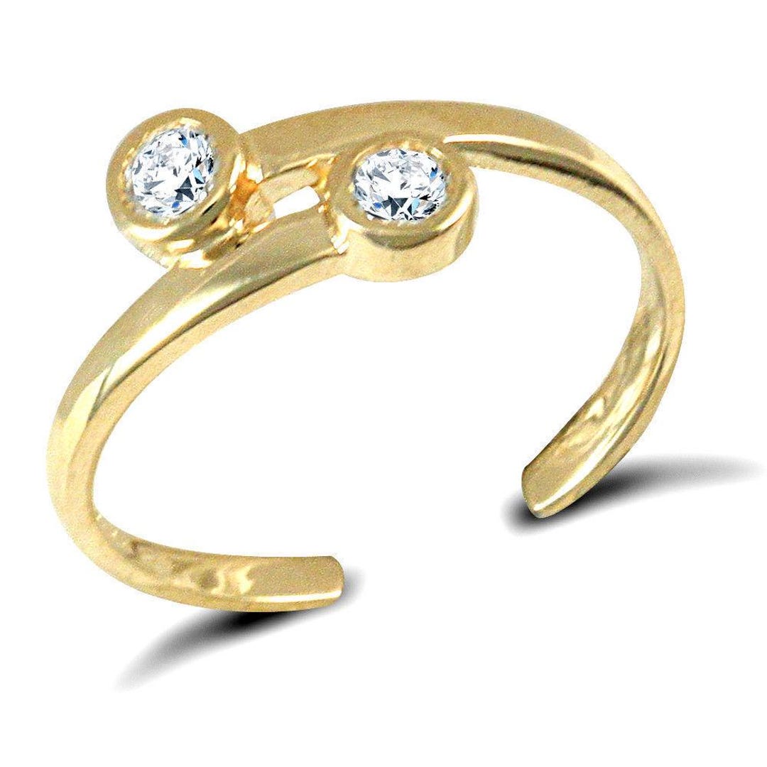 Toe Ring Hallmarked 9ct Gold Cross Over Cubic Zirconia's Adjustable ...