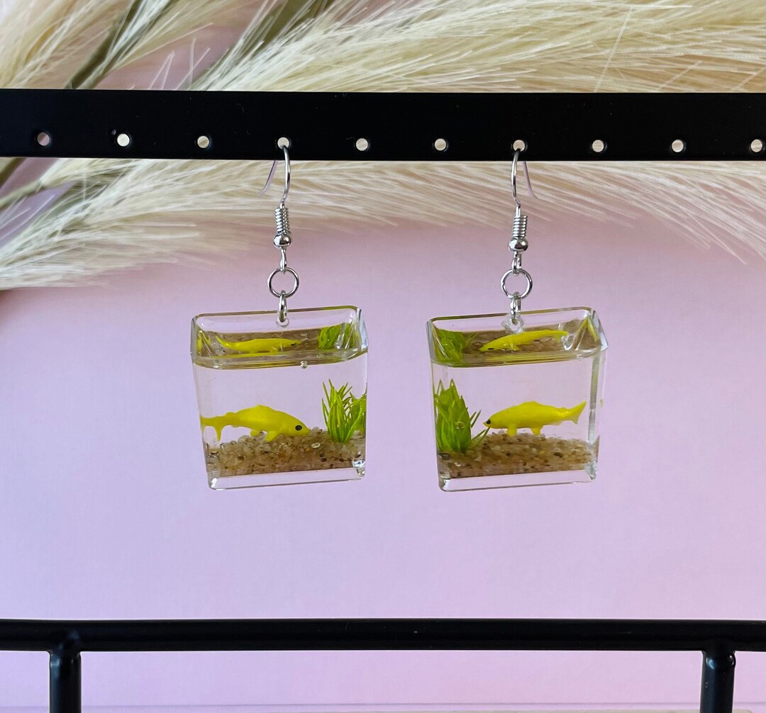 Fun Fish in Tank Aquarium Drop Earrings clip-on's - Etsy