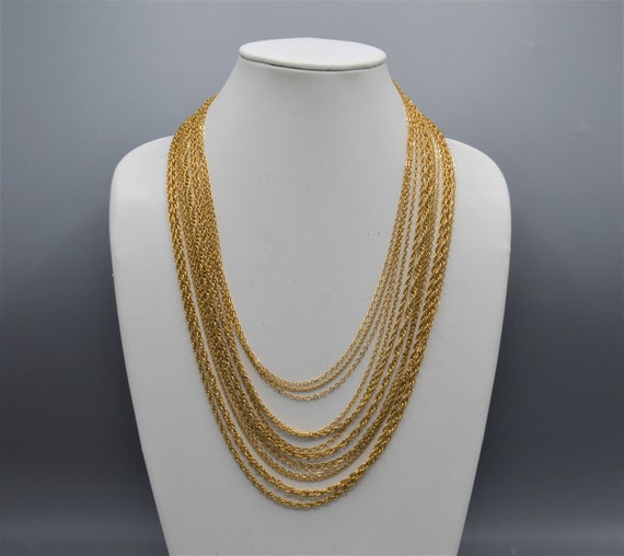 Trifari Multi Strand Graduated Gold Tone Necklace - Gem