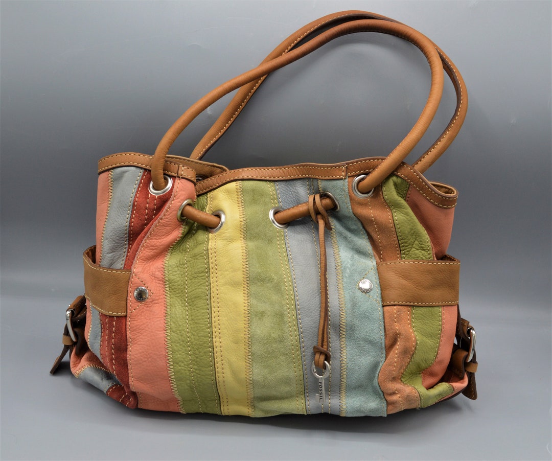 Vintage Fossil Patchwork Multi-color Leather Shoulder Handbag - Etsy