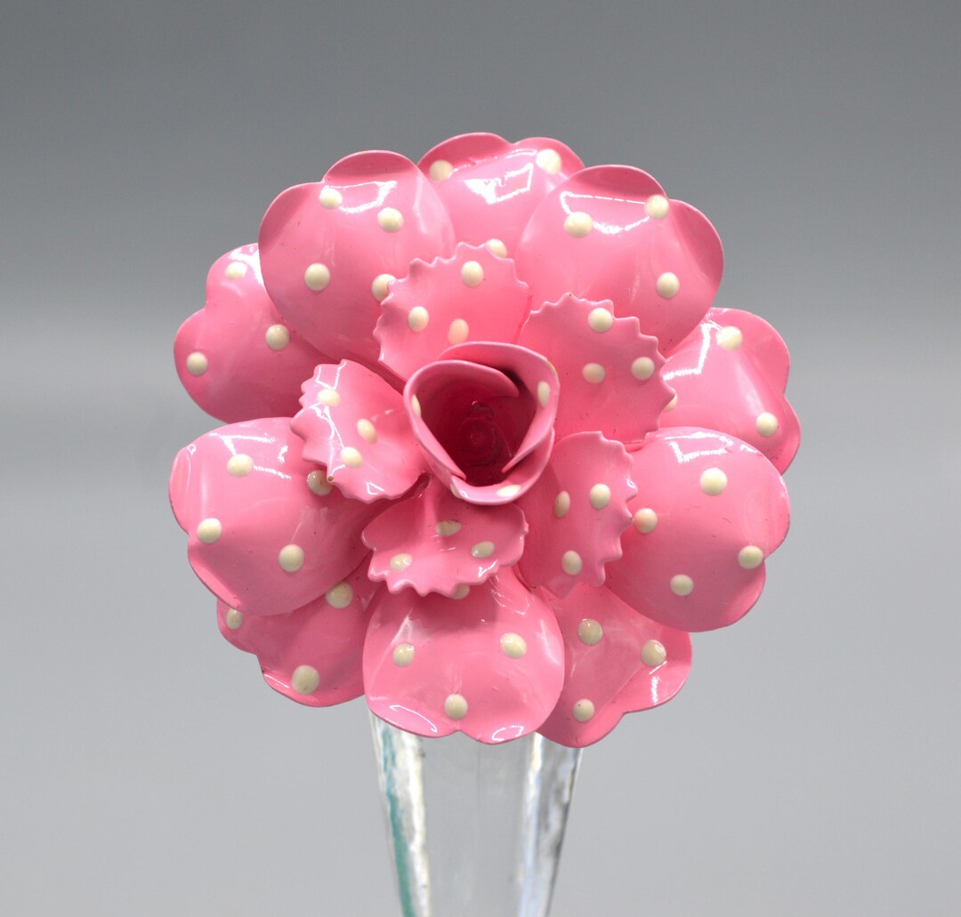 Vintage Joan Rivers Pink Polka Dot Enamelled Flower Brooch - Etsy