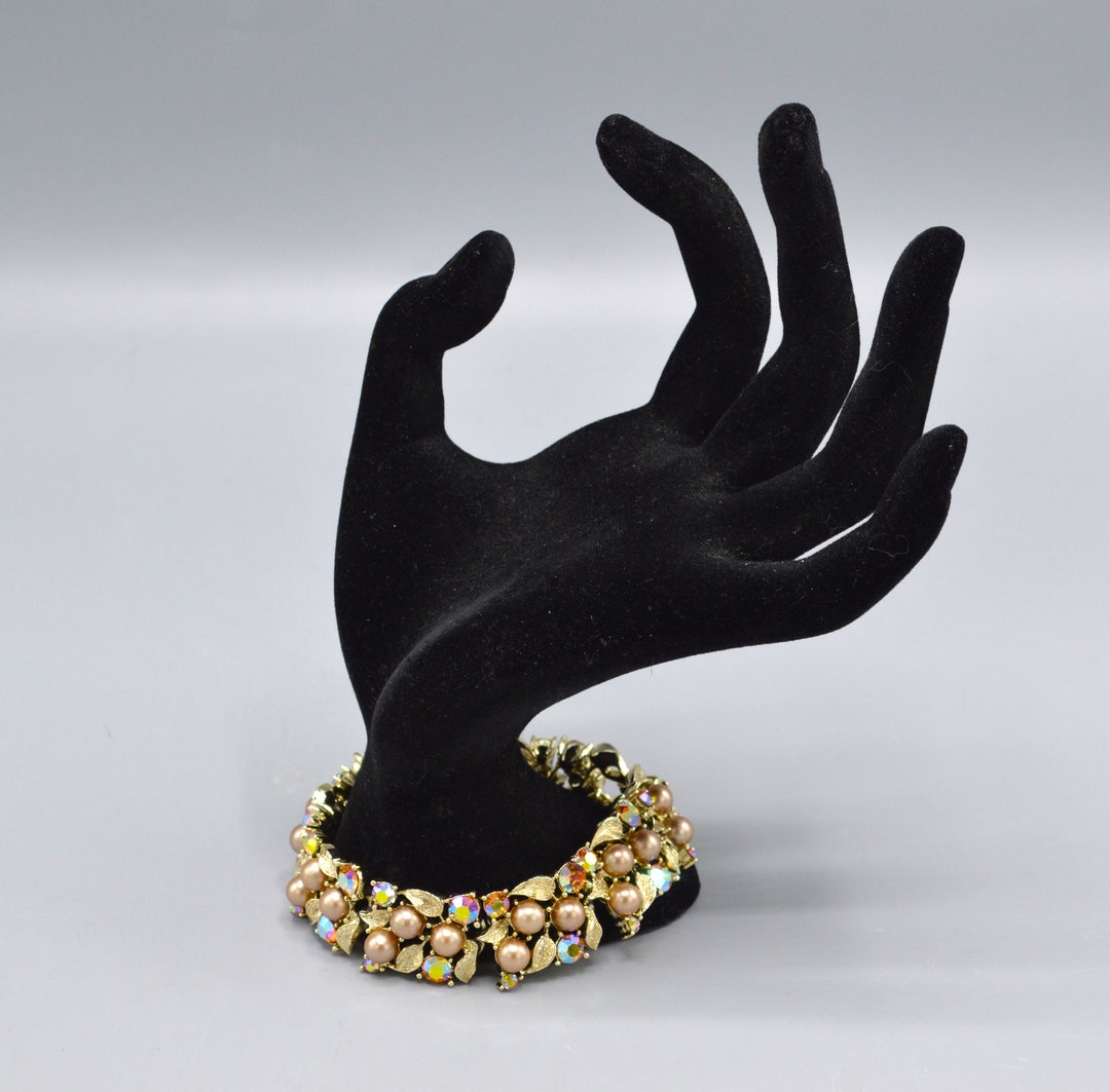 Vintage Kramer Aurora Borealis Rhinestone and Faux Pearl Bracelet ...