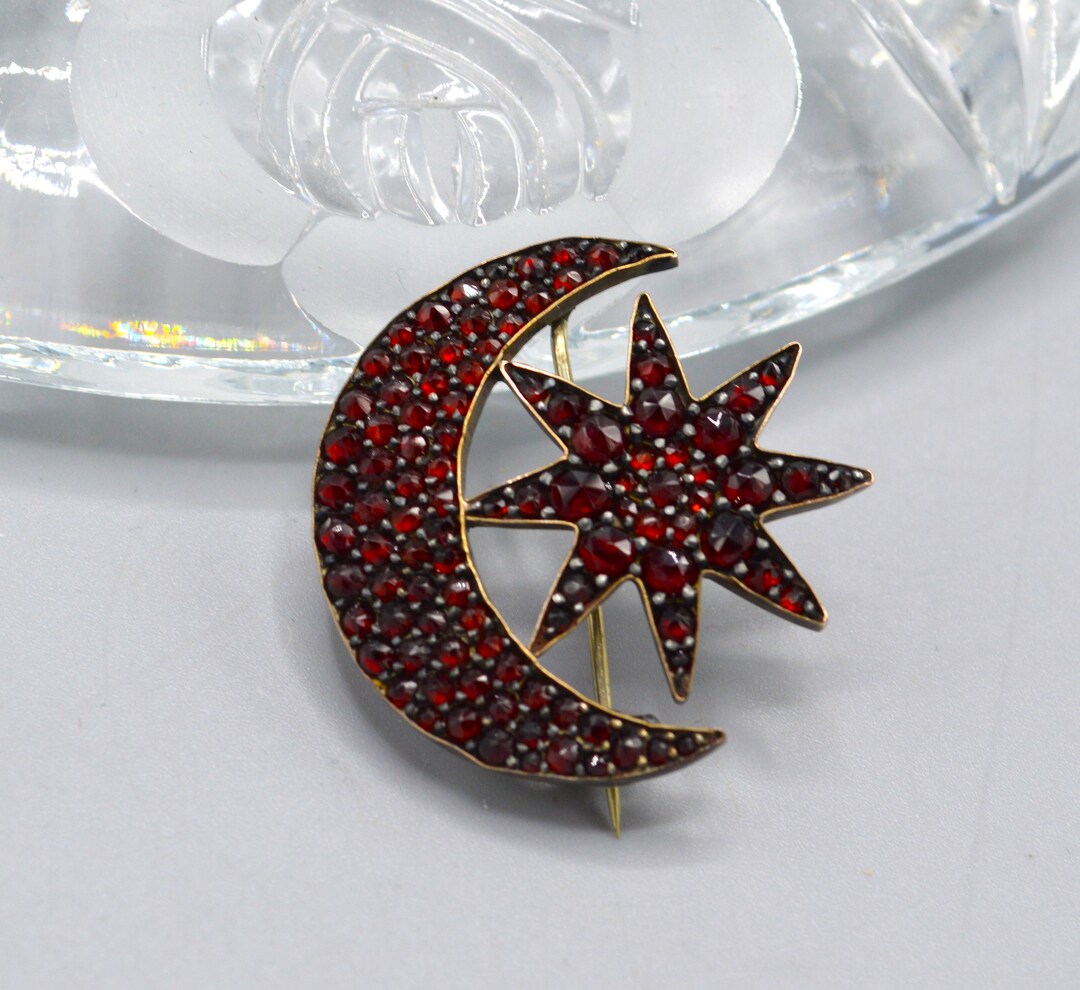 Antique Bohemian Garnet Star and Moon Pin/brooch - Etsy