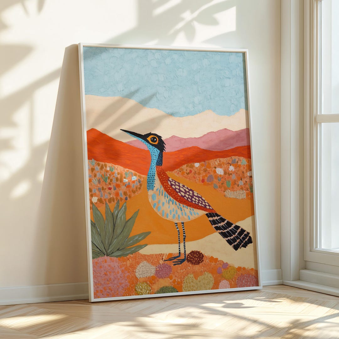 Roadrunner Bird Print: Colorful Southwestern Desert Painting (digital ...