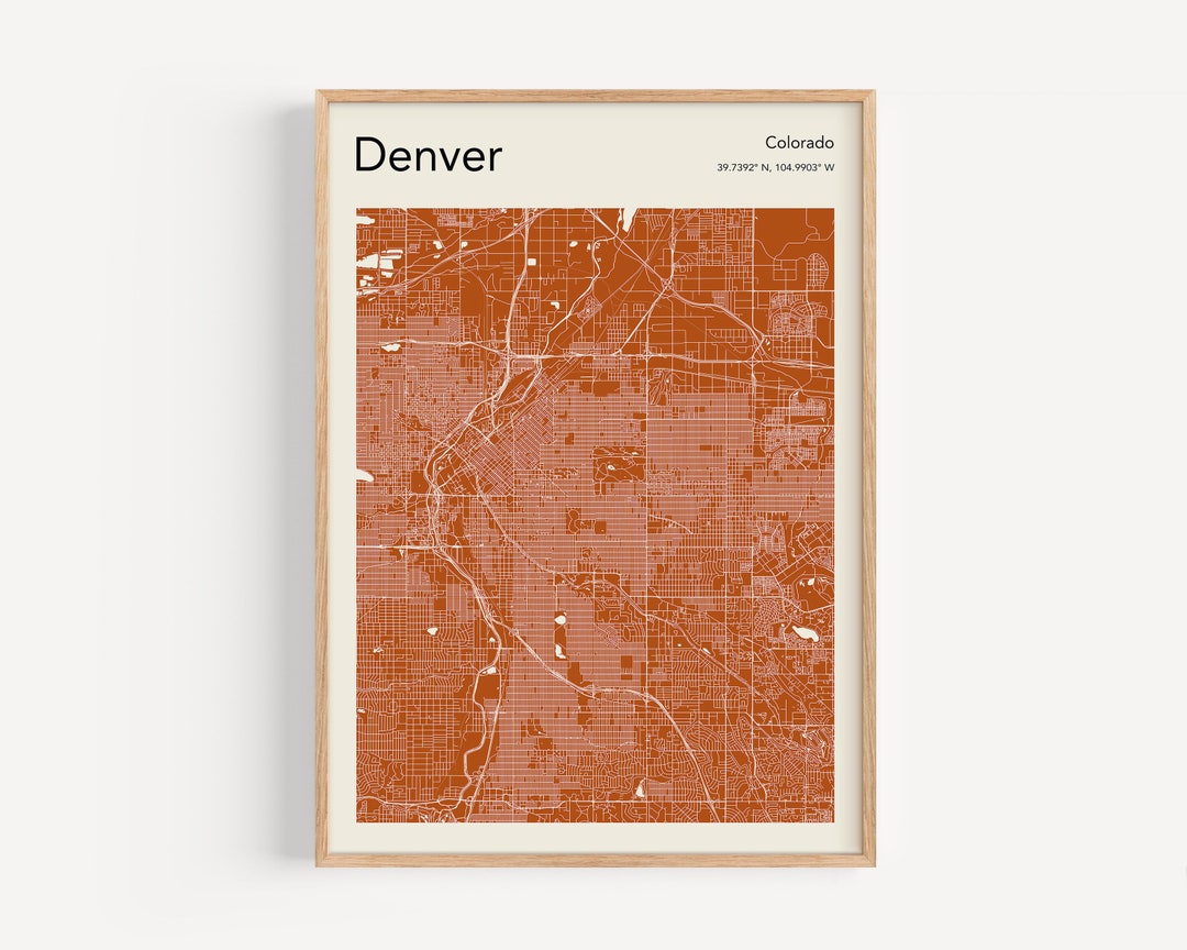 Denver CO City Map Print, MORE COLOURS, Denver Map Poster, Colour ...