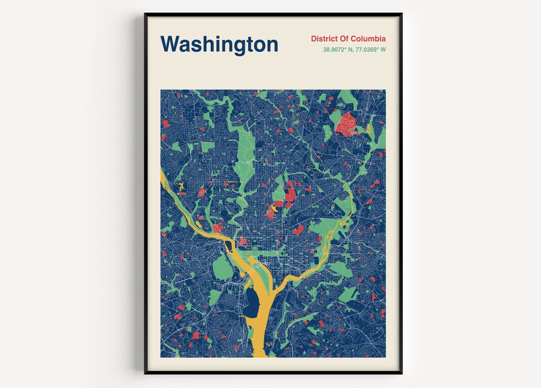 Washington DC Map Poster, Washington City Map, Map of Washington DC ...