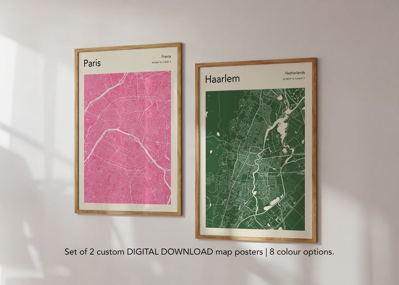 Set of 2 Custom Colour Map Posters DIGITAL DOWNLOAD Maps - Etsy