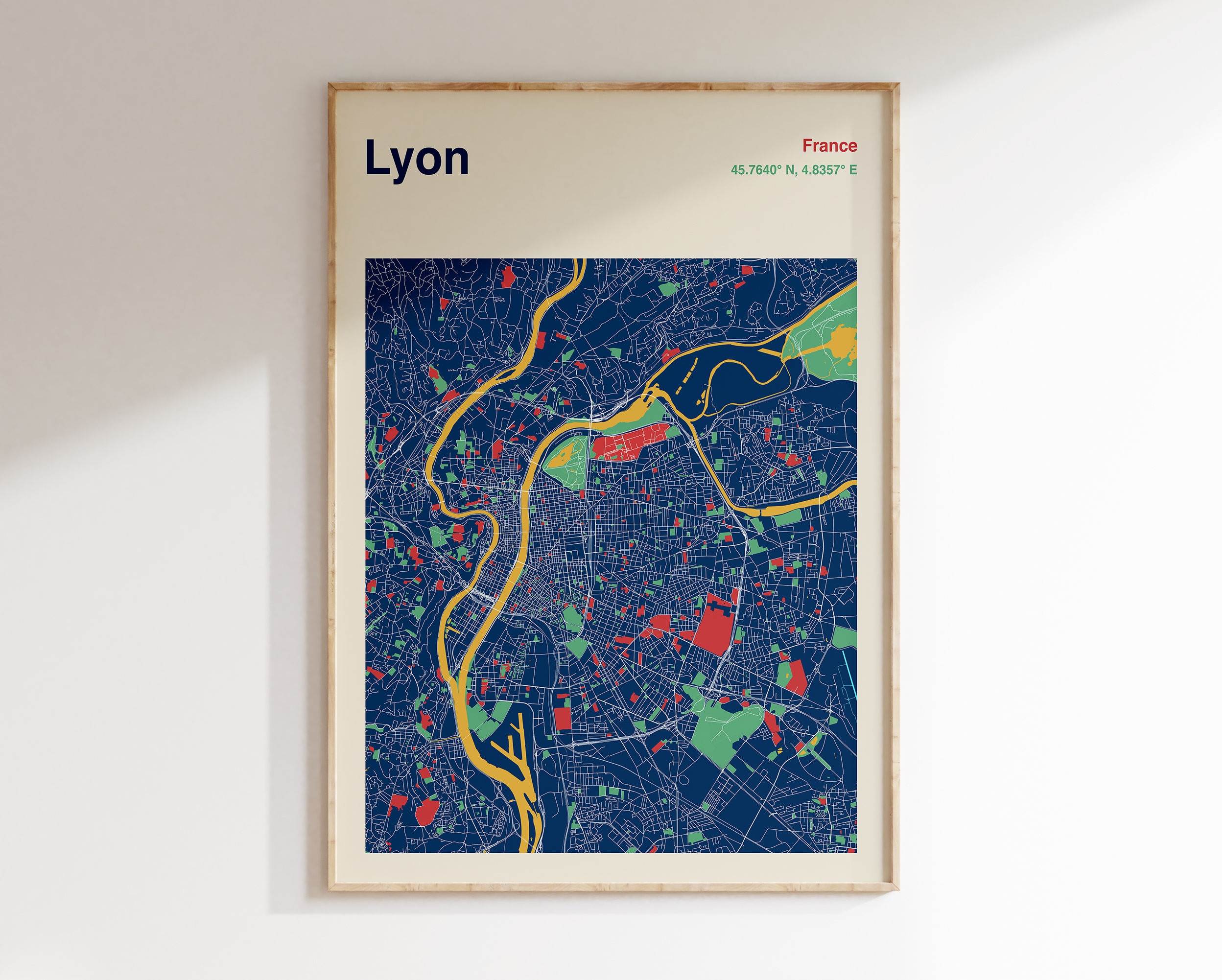Lyon Map Print Lyon France Map Poster Colour Lyon Map Wall - Etsy