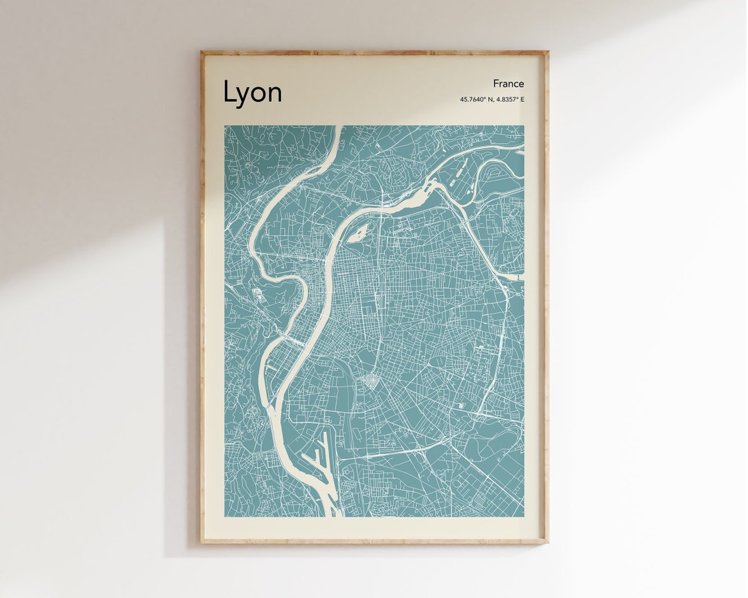 Lyon City Map Poster, MORE COLOURS, Pastel City Map Print, Lyon France ...