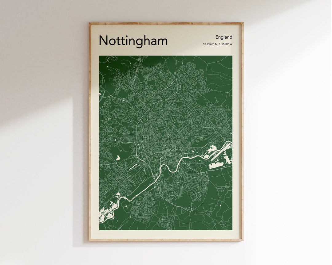 NOTTINGHAM Map Poster, MORE COLOURS, Nottingham City Map Print, Colour ...