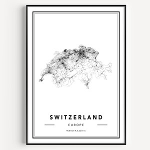 Switzerland Map Poster, Map of Switzerland, Switzerland Map Print ...