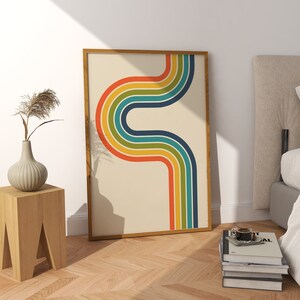 Retro Rainbow Stripes Art Poster: 1970s Nostalgia, Geometric Bauhaus - Etsy