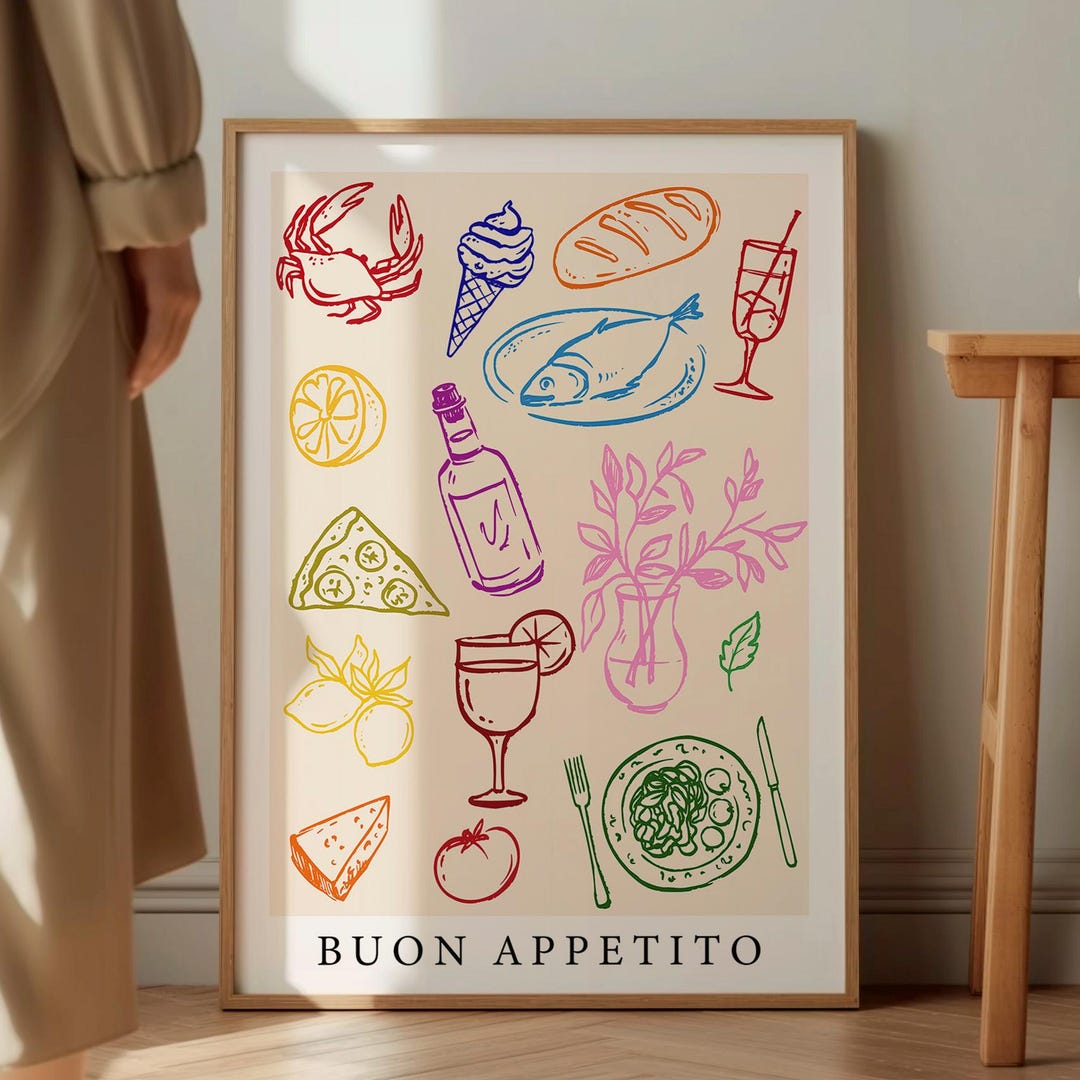 Buon Appetito Kitchen Diner Art Print: Italian Food Illustration - Etsy