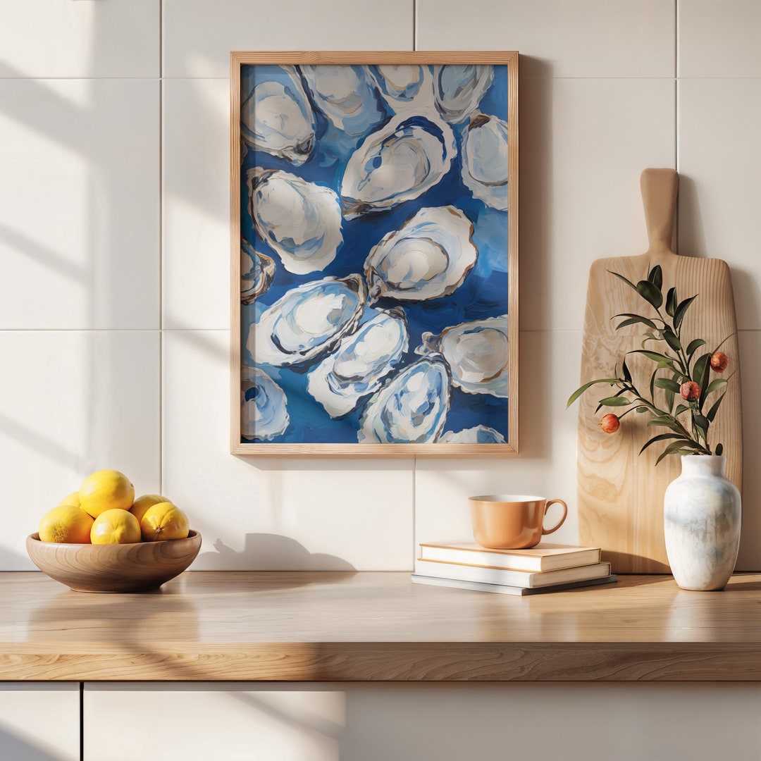 Oysters Art Print, DOWNLOAD Print, Coastal Wall Art, Summer Food ...