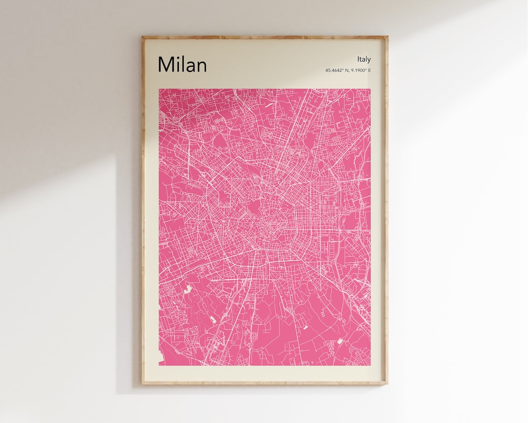 Milan City Map Poster, MORE COLOURS, Pastel City Map Print, Milan Italy ...