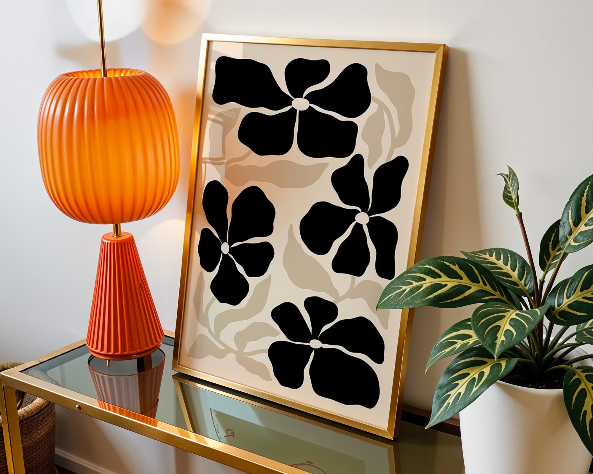 Black and Beige Abstract Flower Print: Boho Botanical Wall Art (digital ...