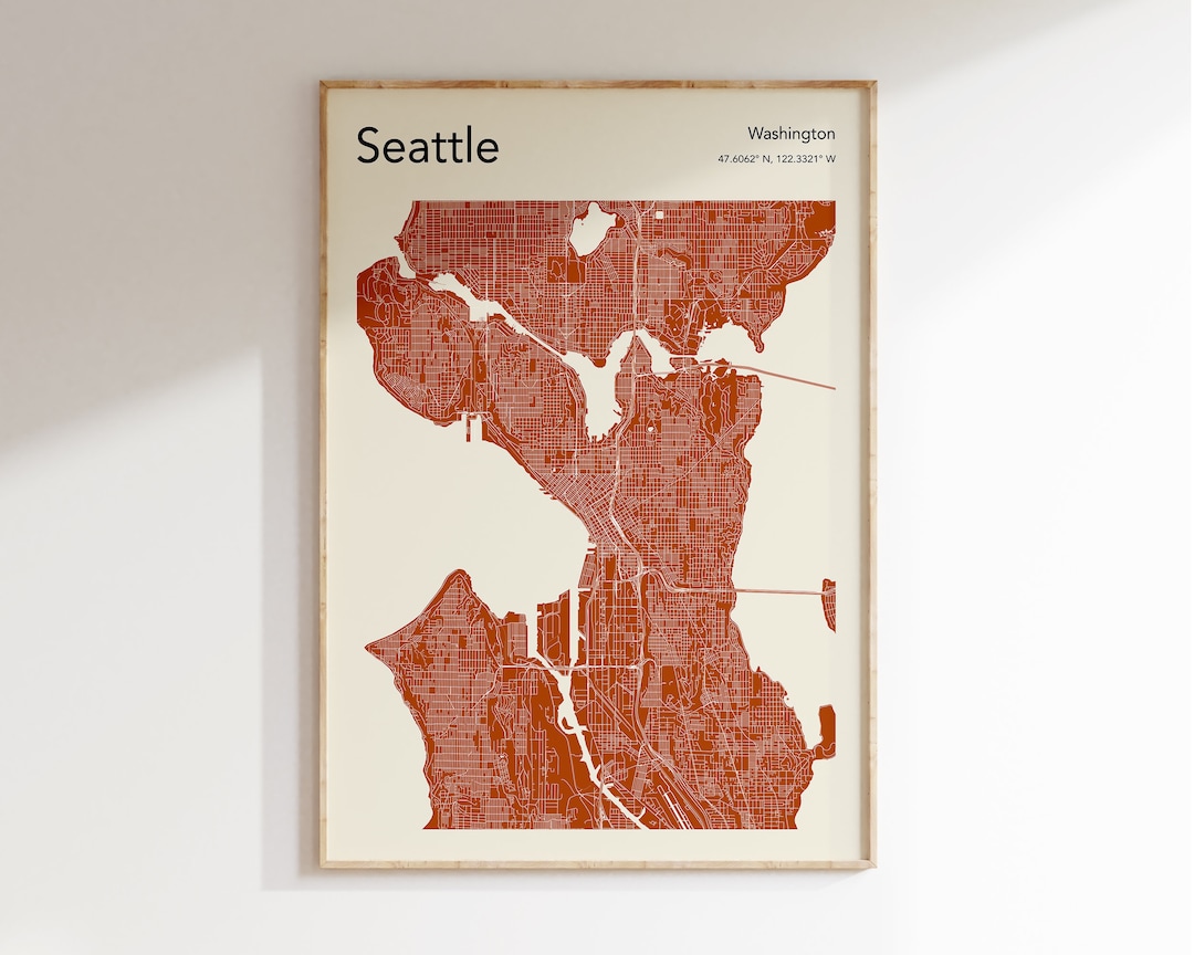 Seattle City Map Art Print: Modern Wall Decor - Etsy