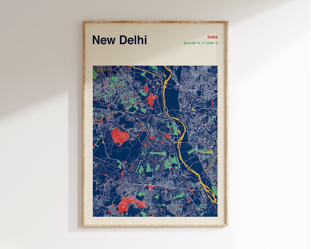 NEW DELHI Map Print, New Delhi India Map Poster, New Delhi Map Wall Art ...
