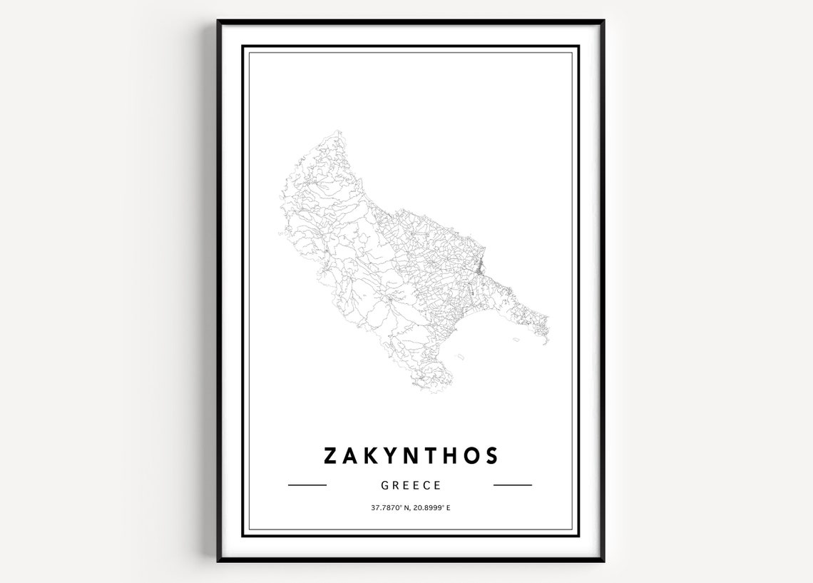 Zakynthos Greece Map Print Zakynthos Map Poster Zakynthos | Etsy