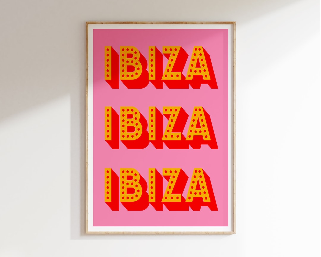 Preppy Ibiza Travel Poster, Retro Pink Ibiza Print, Bright Travel Ibiza Art, Mid Century Poster ...