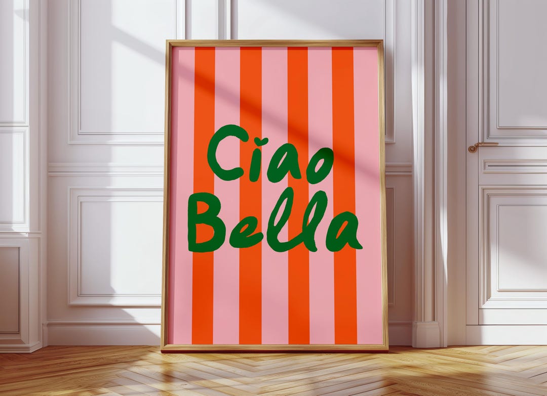 Ciao Bella Print: Retro Italian Typography, Orange & Pink Stripes - Etsy