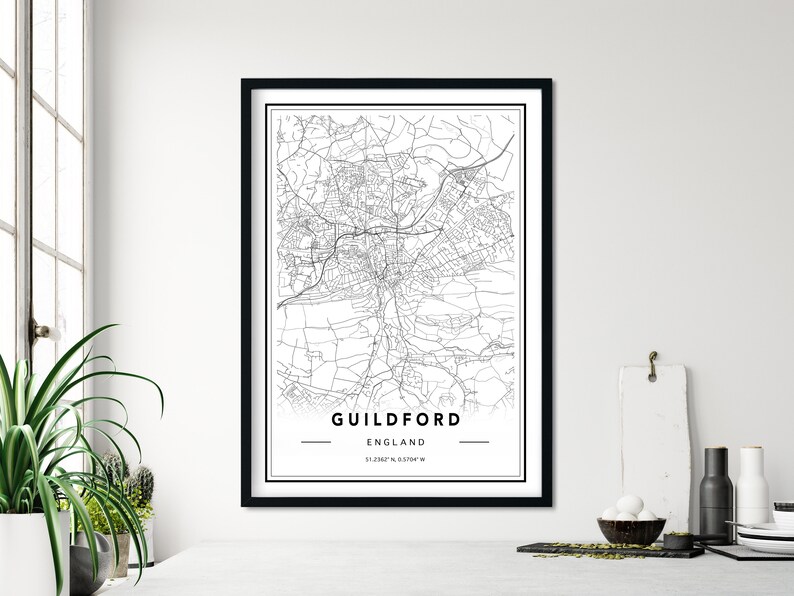 Guildford Map Print Guildford Map Poster Guildford Map Wall - Etsy
