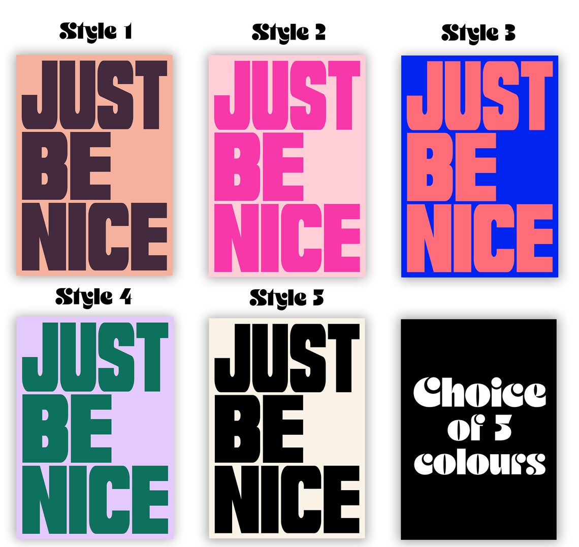 Just Be Nice Retro Typography Print: Trendy Wall Art - Etsy