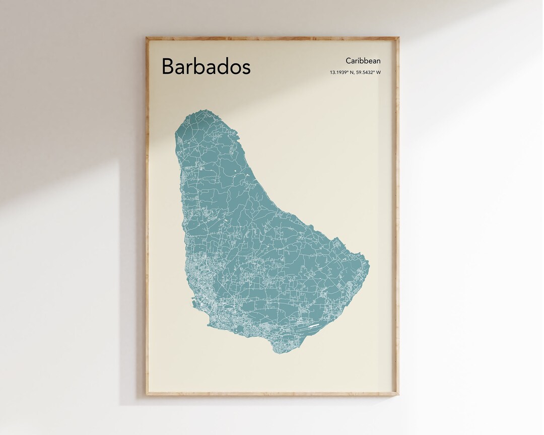Barbados Map Poster, MORE COLOURS, Barbados Map Print, Colour Barbados ...