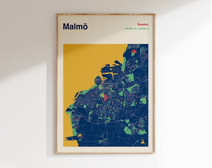 Malmo Map Karta Malmö Old Map of Malmo Print Premium Archival Print on ...
