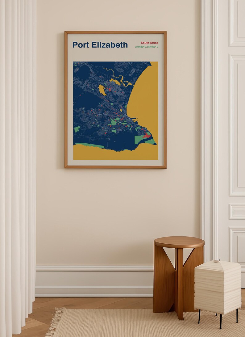 Port Elizabeth Map Art Print: Colourful Wall Art - Etsy UK