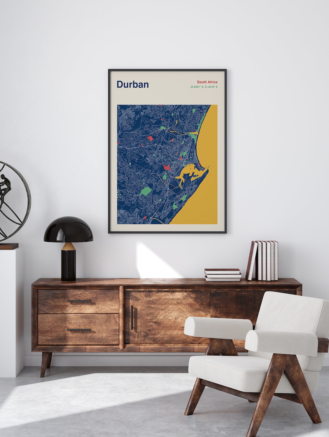Durban Map Print Durban Map Poster Colour Durban Map Wall | Etsy