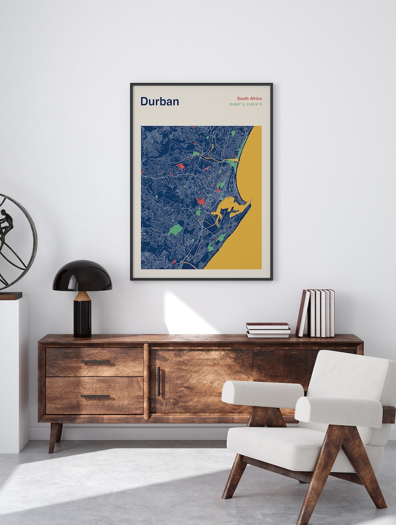 Durban Map Print Durban Map Poster Colour Durban Map Wall | Etsy