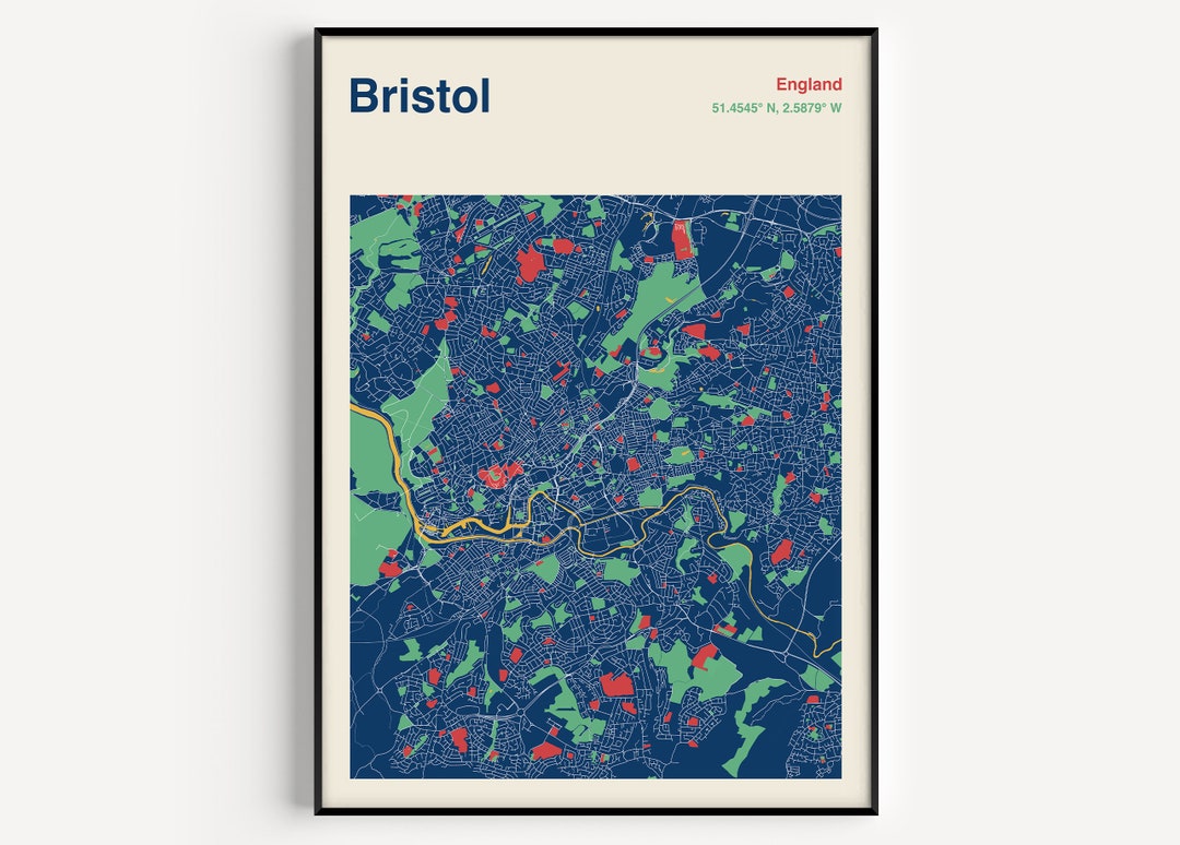 Bristol Map Print, Bristol Map Poster, Colour Bristol City Map, Bristol ...