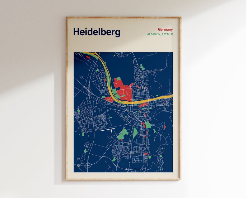 Heidelberg Map Print Heidelberg Map Poster Colour Heidelberg - Etsy